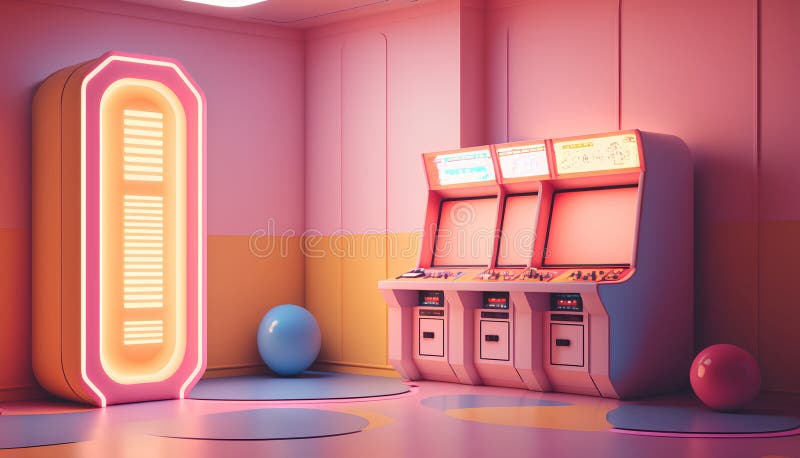 Arcade Game World. Pixel Art Retro Videogame Scene with Trailer, Camper ...