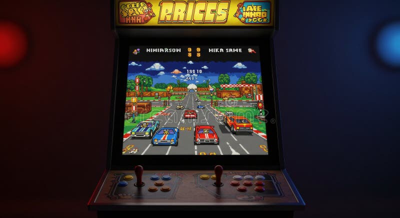 Retro Arcade Game Machine with Racing Theme and Joystick Controls in ...