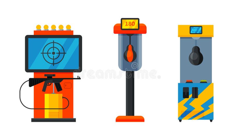 Retro Arcade Game Machines Set Cartoon Vector Illustration Stock Vector ...