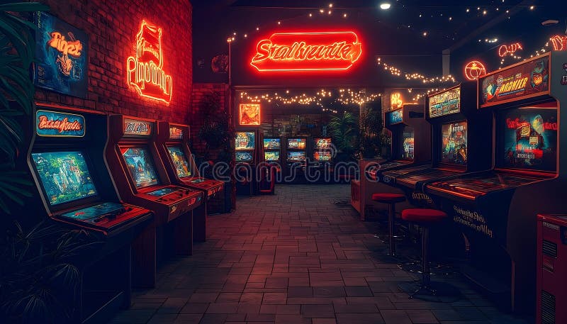 Neon Retro Arcade stock illustration. Illustration of ambiance - 376271082