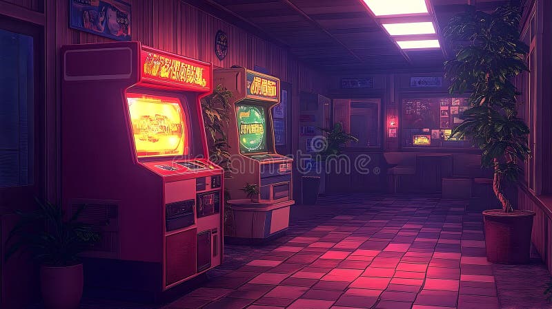 Retro Arcade Night stock illustration. Illustration of pixels - 374876712