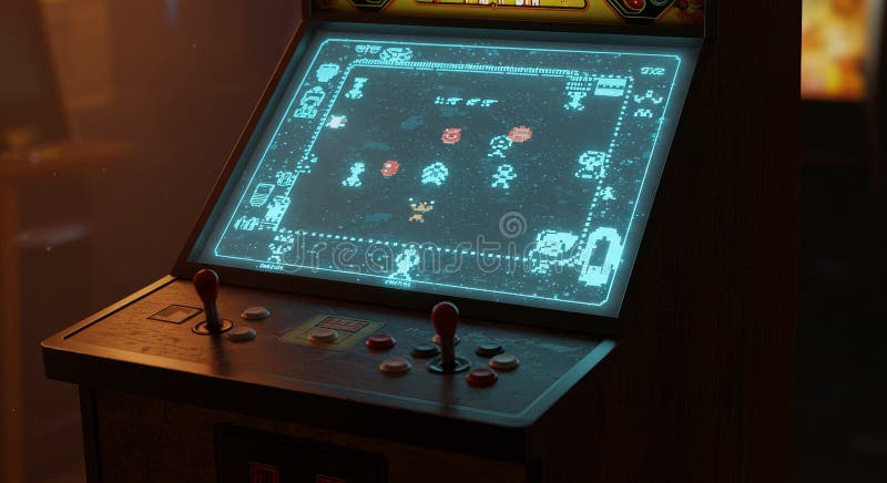 Retro Arcade Machine with Classic Pixel Art Display in a Vintage Gaming ...