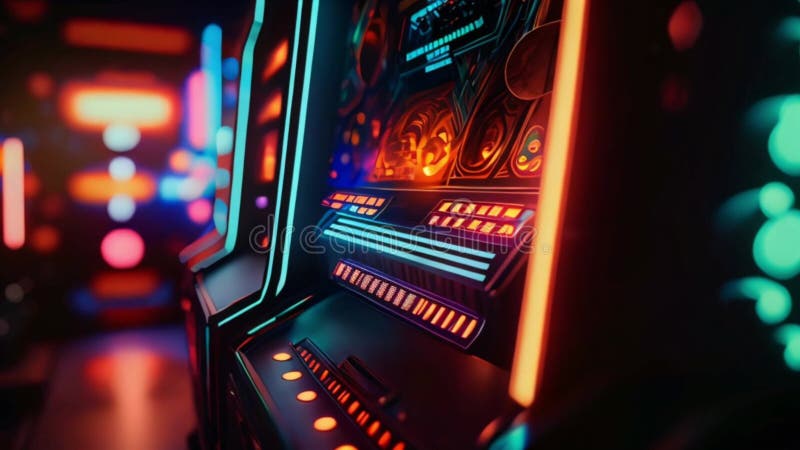 Retro Arcade Machine with Colourful Lights in the Background Stock ...