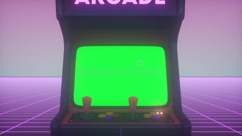 Retro Arcade Machine. Glowing Arcade Machine with Green Screen Stock ...