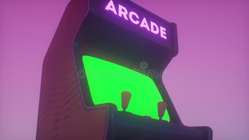 Retro Arcade Machine. Glowing Arcade Machine with Green Screen Stock ...