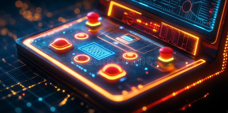 Retro Arcade Machine with Neon Styling is Illuminated on a Digital ...