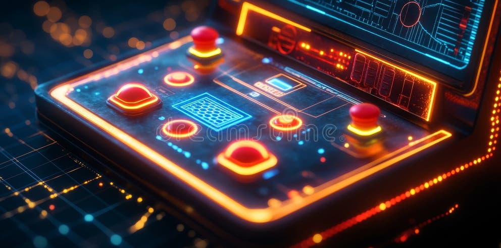 Retro Arcade Machine with Neon Styling is Illuminated on a Digital ...