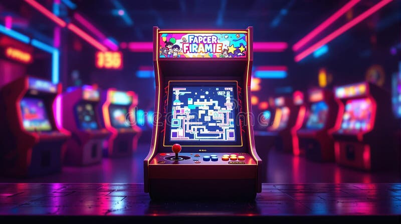 Retro Arcade Machine with Pixelated Game Screen Stock Photo - Image of ...