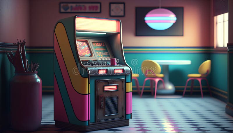 Retro Arcade Machine in the Room. 3d Render. Vintage Style Stock ...