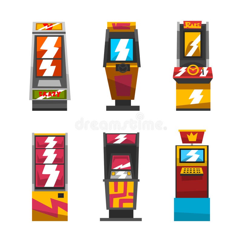 Retro Arcade Machine or Slot Machine for Entertainment Game Vector Set ...
