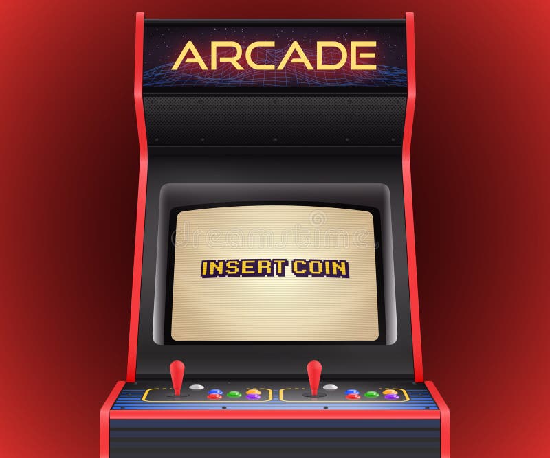 Retro Arcade Machine with Insert Coin Message on the Screen Stock Vector - Illustration of ...