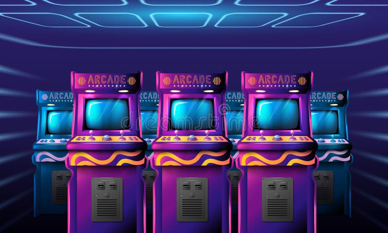 Retro Arcade Machines Composition Stock Vector - Illustration of neon ...