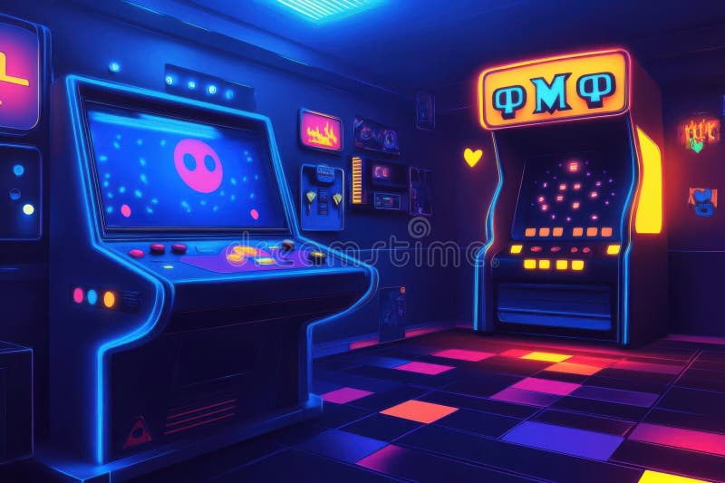 Retro Arcade, Neon Lights and Pixelated Dreams Stock Illustration ...