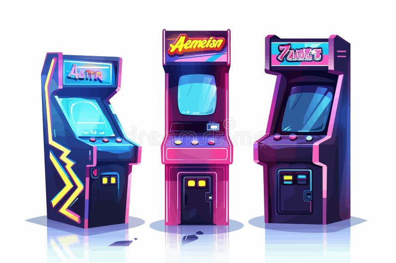 Retro Arcade with Neon Signs and Game Machines Isolated Stock Vector ...