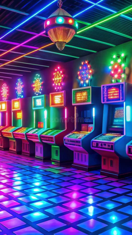 Retro Arcade Scene an Old School Arcade. Generative AI Stock ...