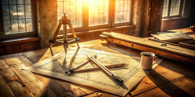 Retro Architectural Design Blueprint on a Vintage Drafting Table a ...