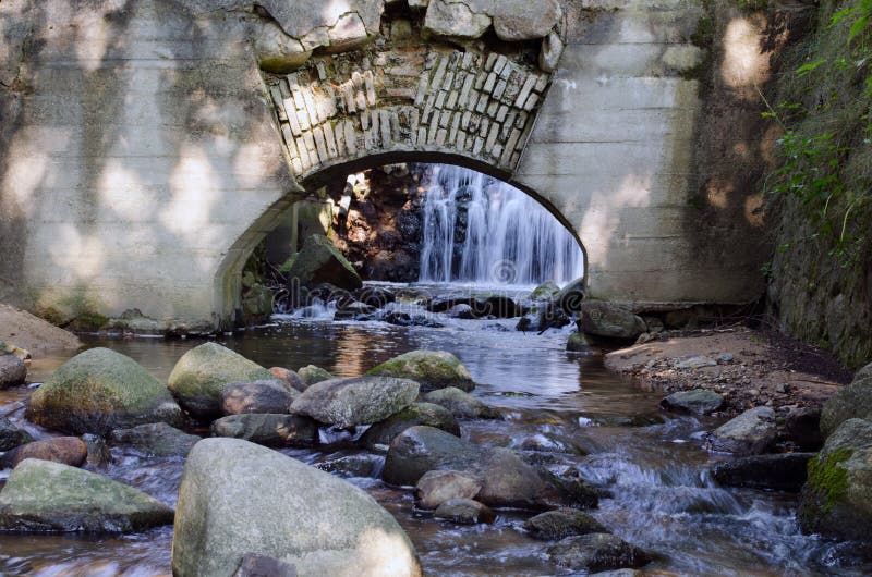 Retro Architecture Arch in Wall and Stream Flow Stock Image - Image of ...