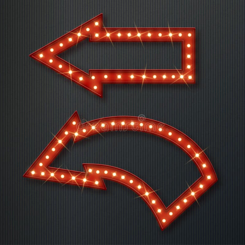 Retro Arrow with Shiny Led Lamps, Direction Pointer, Vector ...