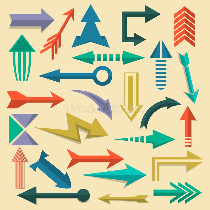 Retro Arrow Pointers Set in Flat Style Stock Illustration ...