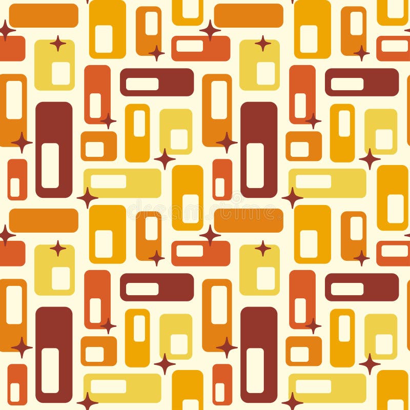 Retro Atomic Capsules Starburst Cream Yellow Orange Brown Seamless ...