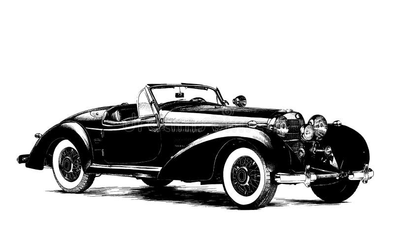 Retro- Auto Gemalte Tinte Schwarzweiss Vektor Abbildung - Illustration ...