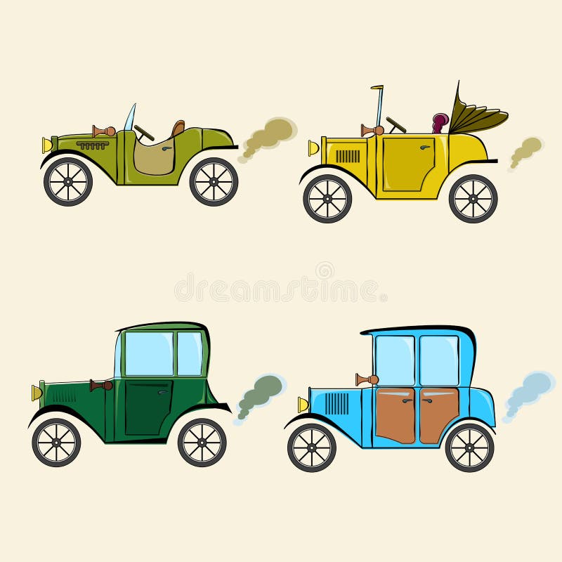 Retrowagen, LKW- Und Sportwagen Im Comics-Cartoon-Stil Auf ...
