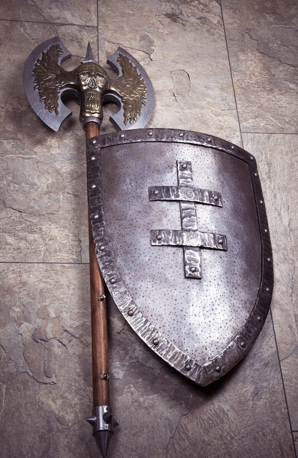 Retro axe and shield stock image. Image of medieval, power - 66783159