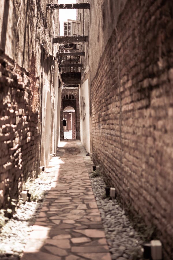 Retro Back Alley with Shadow Stock Photo - Image of lines, long: 161599654