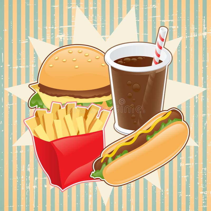 Background with Fast Food Meal. Tasty Fastfood Lunch Products Stock ...