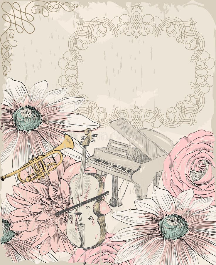 Flower Musical Border Greeting Card Stock Illustration - Illustration ...
