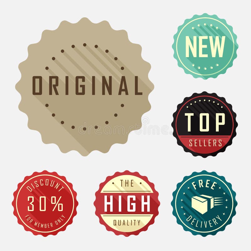 Set of Retro Vintage Badges and Labels. Flat Design with Long Sh Stock ...