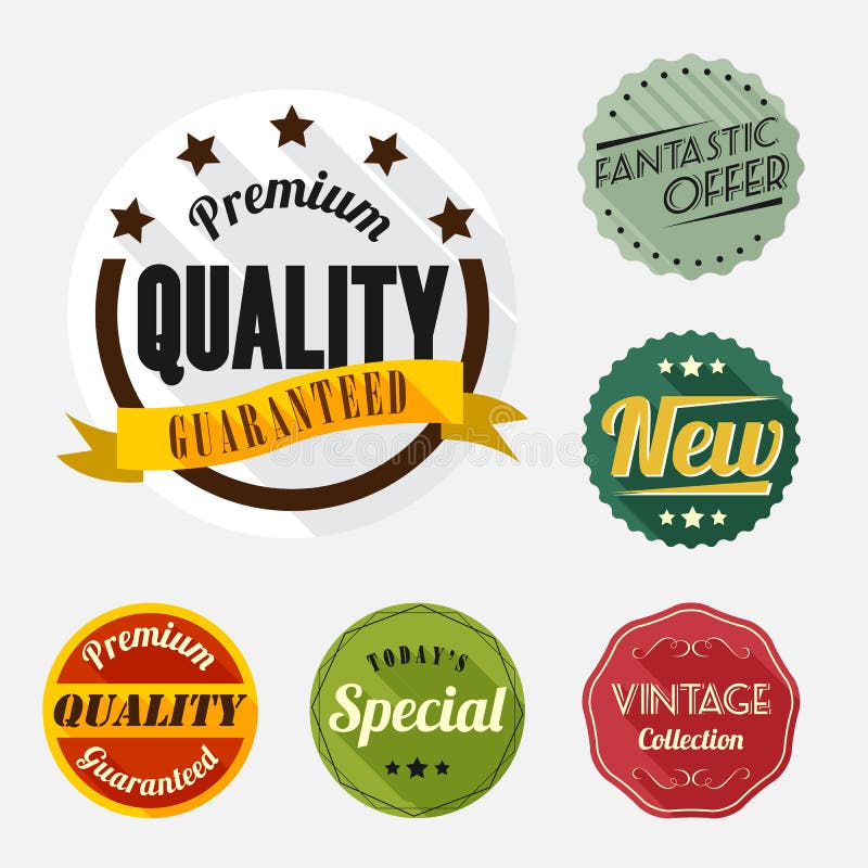 Set of Retro Vintage Badges and Labels. Flat Design with Long Sh Stock ...