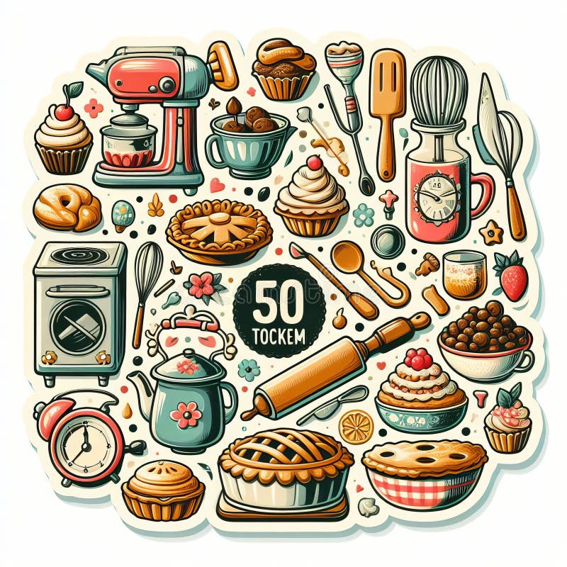 136 50. Retro Baking and Desserts Sticker_ a Charming Sticker E Stock ...