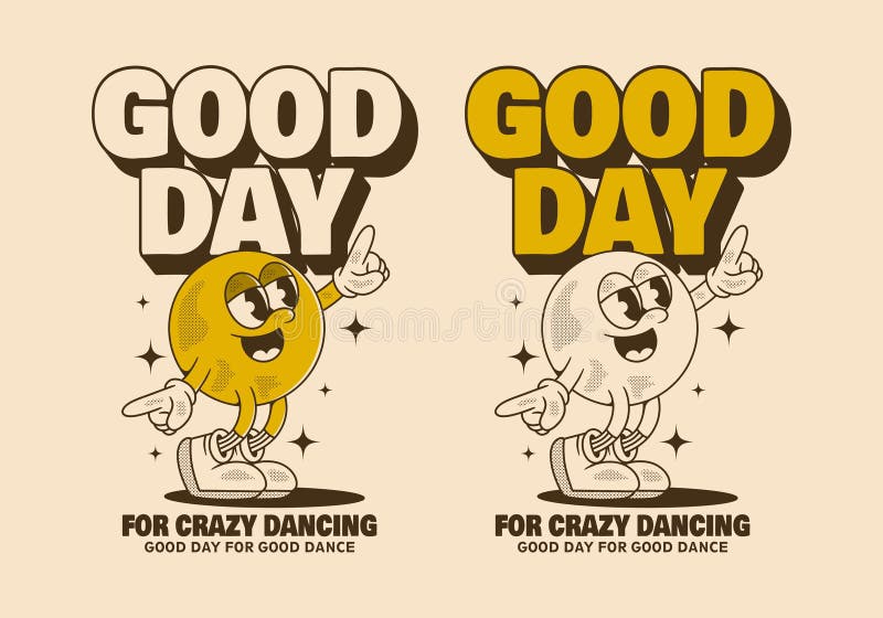 Retro Ball Head Character in Dance Pose, in 2 Color Version Stock ...