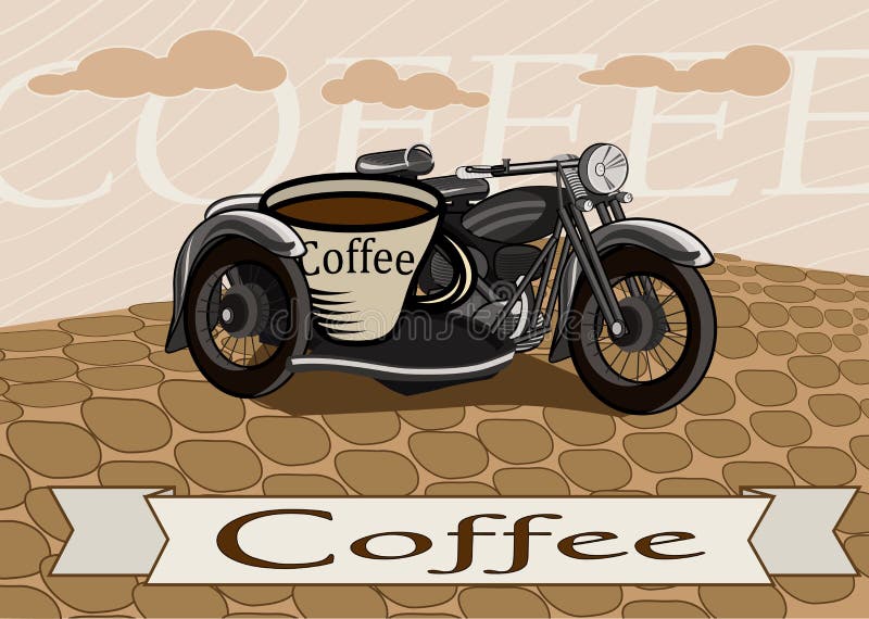 Retro Banner with a Cup of Coffee and Motorcycle Stock Vector ...
