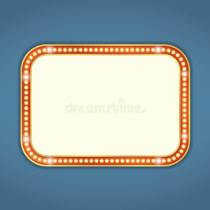 Shining Light Banner. Retro Golden Frame with Neon Lights Stock Vector ...