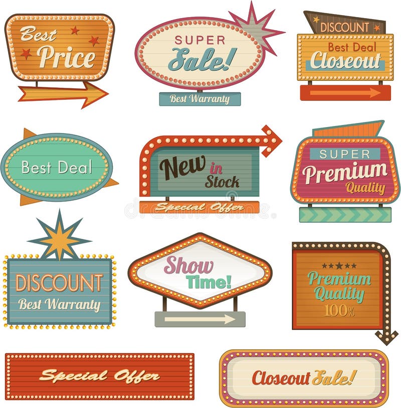 Retro Banner Sign/ad Collection Stock Illustration - Illustration of ...