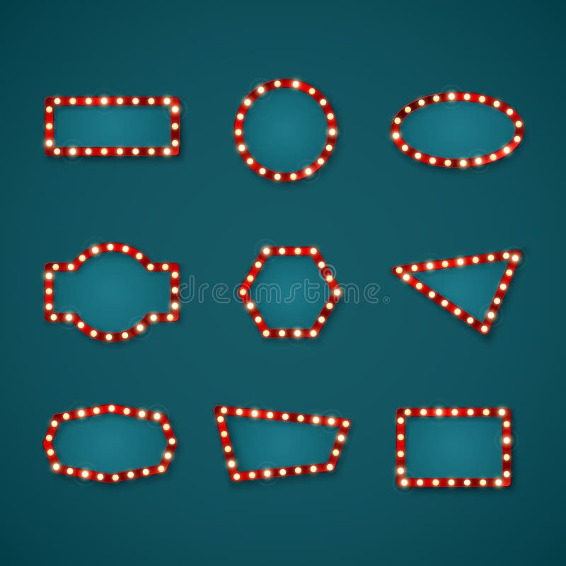 Retro Banner Sign with Red Frame and Glowing Bulbs. Colorful Vintage ...