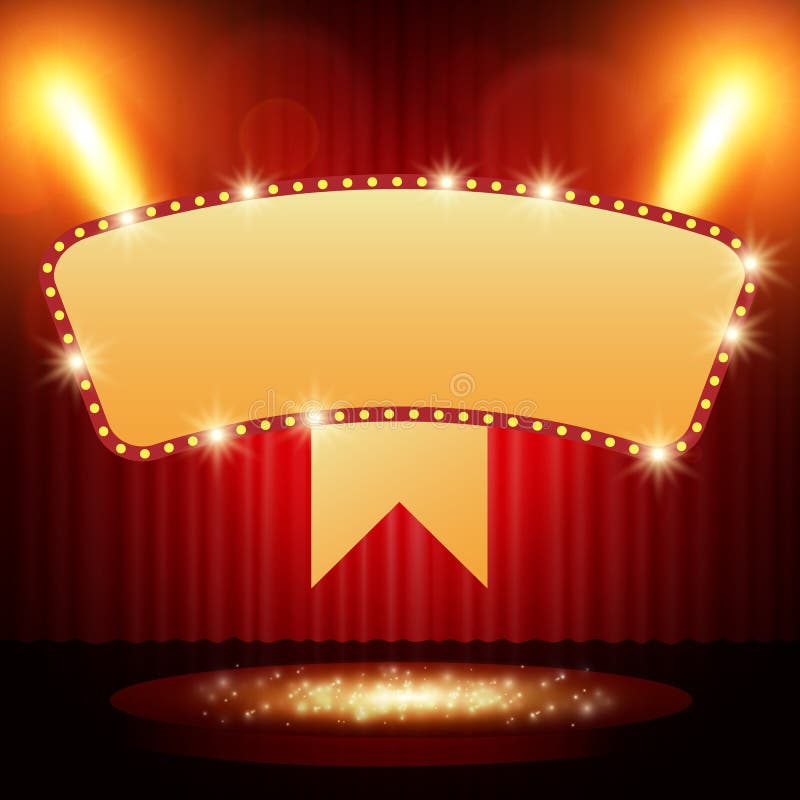 Retro Banner on Stage with Spotlight Effect Background Stock ...