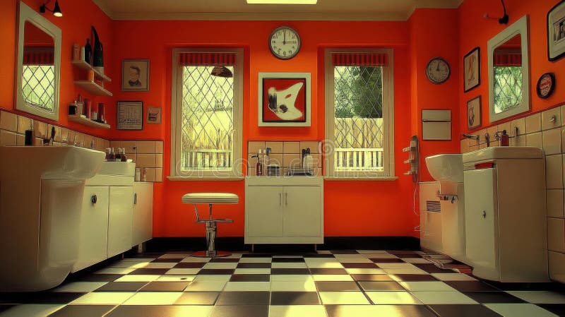 Retro Barber Shop Interior Design Stock Photo - Image of fixtures ...