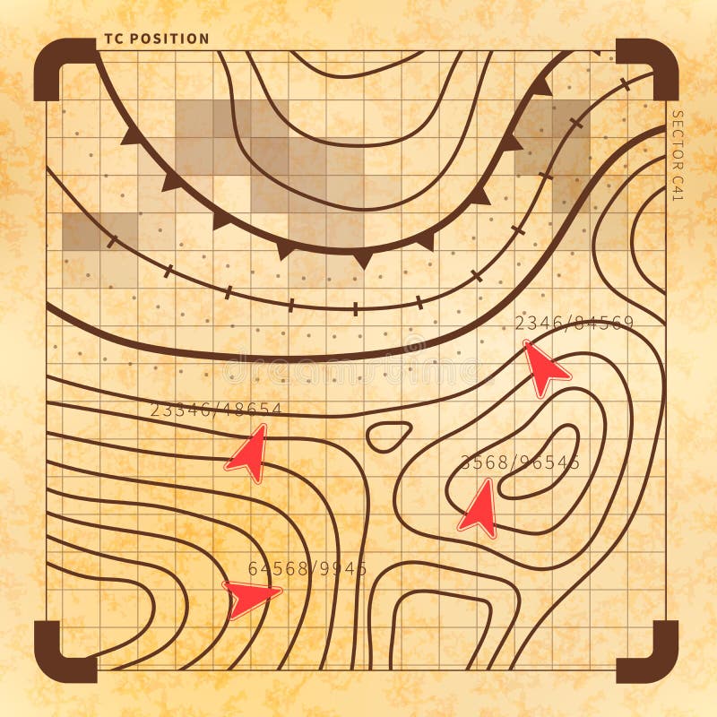 Retro Battle Plan with Targets, Vintage Map on Old Yellow Paper Stock ...