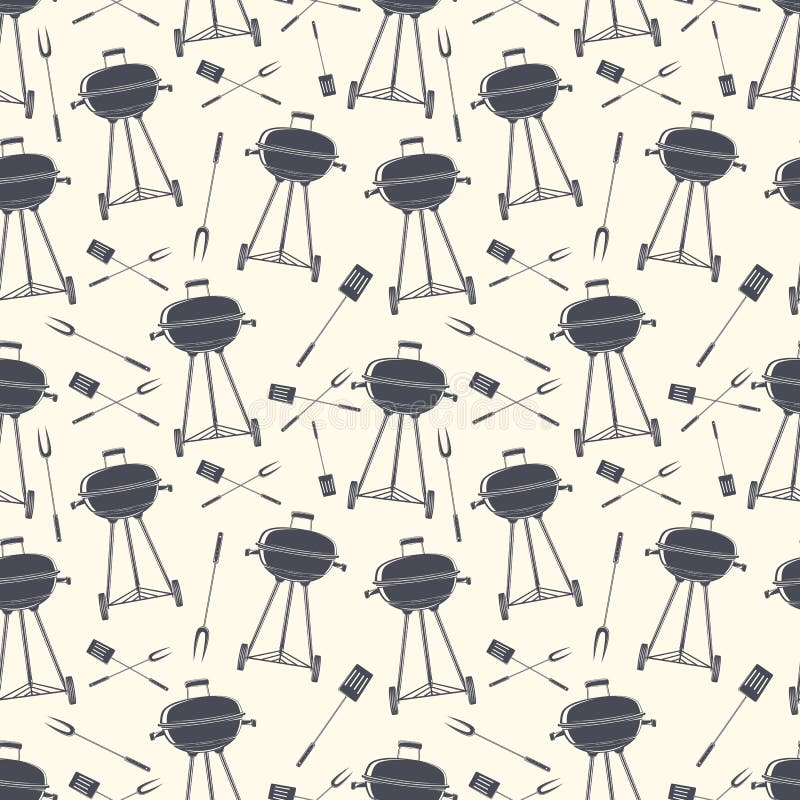 Retro BBQ Grill, Seamless Pattern Stock Vector - Illustration of ...