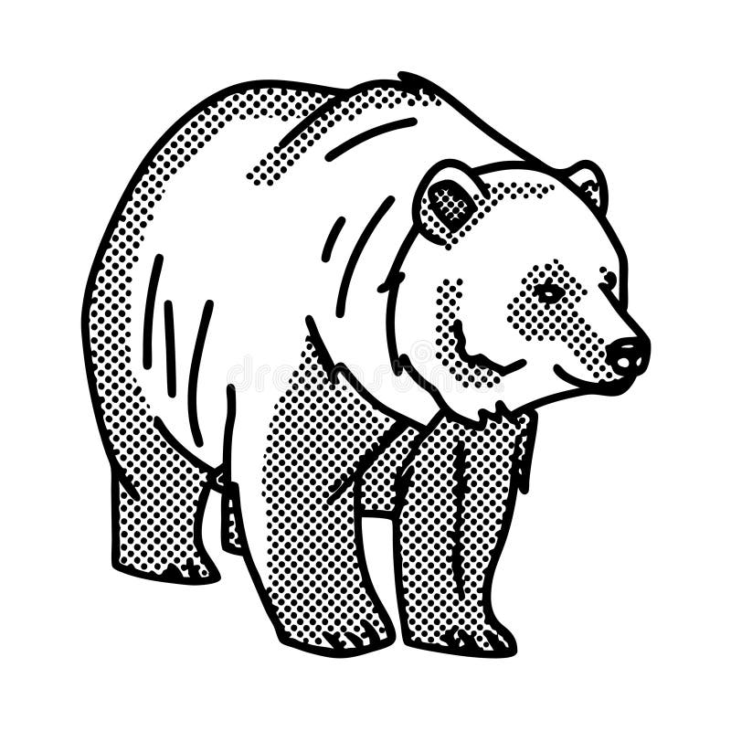 Retro Bear Illustration Stippled Grizzly Design in Black and White, AI ...