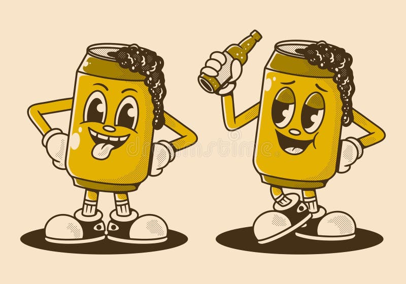Retro Beer Can Character in Two Pose, before and after Drinking Stock ...