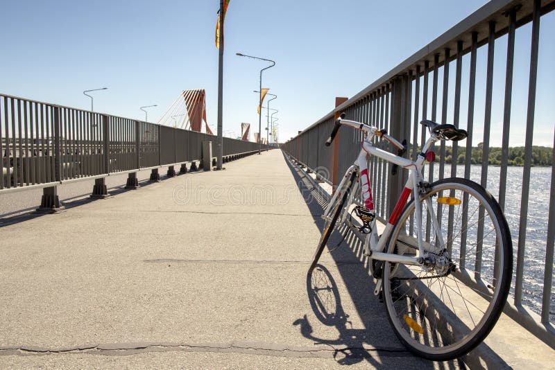 Retro Bicycle on a Bridge. Single Speed Bike. Daugava Stock Image ...