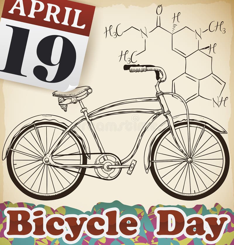 Calendar and Bike with LSD Formula for Bicycle Day Celebration, Vector ...