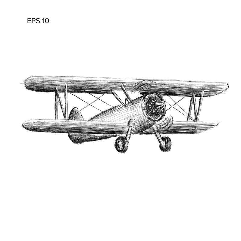 Old biplane sketch stock illustration. Illustration of flat - 28530975