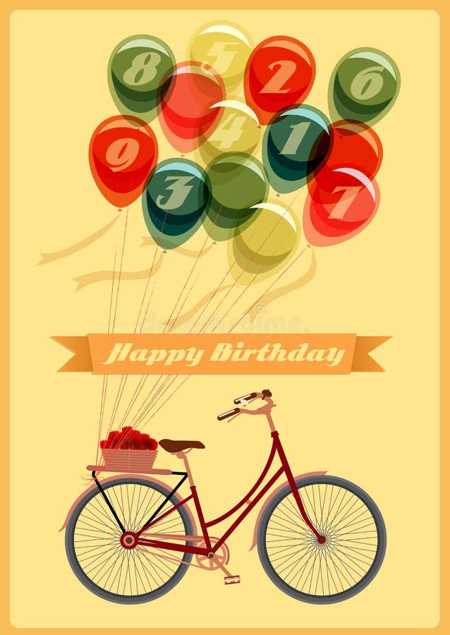Happy Birthday Vector Card with a Bicycle Stock Vector - Illustration ...