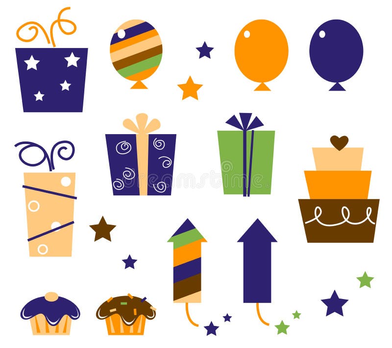 Retro Birthday Icons and Elements Orange Blue Stock Vector ...