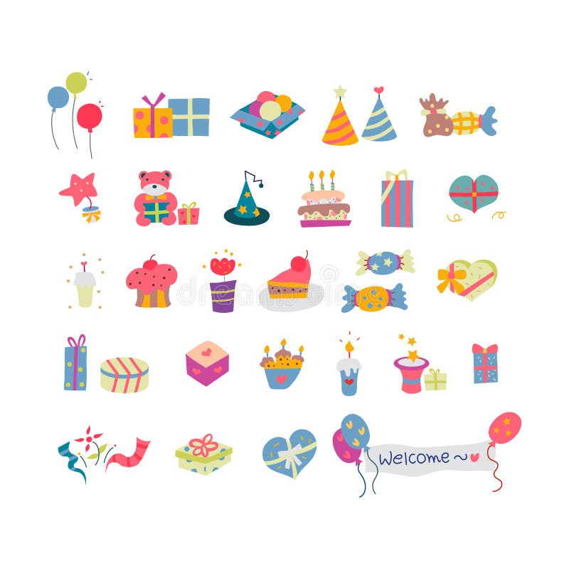 Retro Birthday Party Element Set Stock Vector - Illustration of event ...